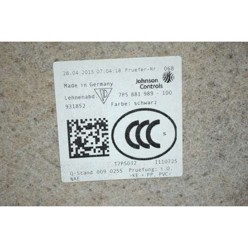 Porsche 958 Cayenne Front Seat Backrest 958521989001D0 Black